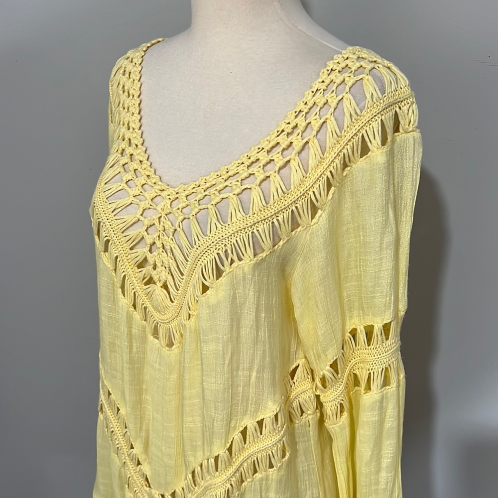 Boston Proper Sheer Yellow Crochet Tunic Top Women’s … - Gem